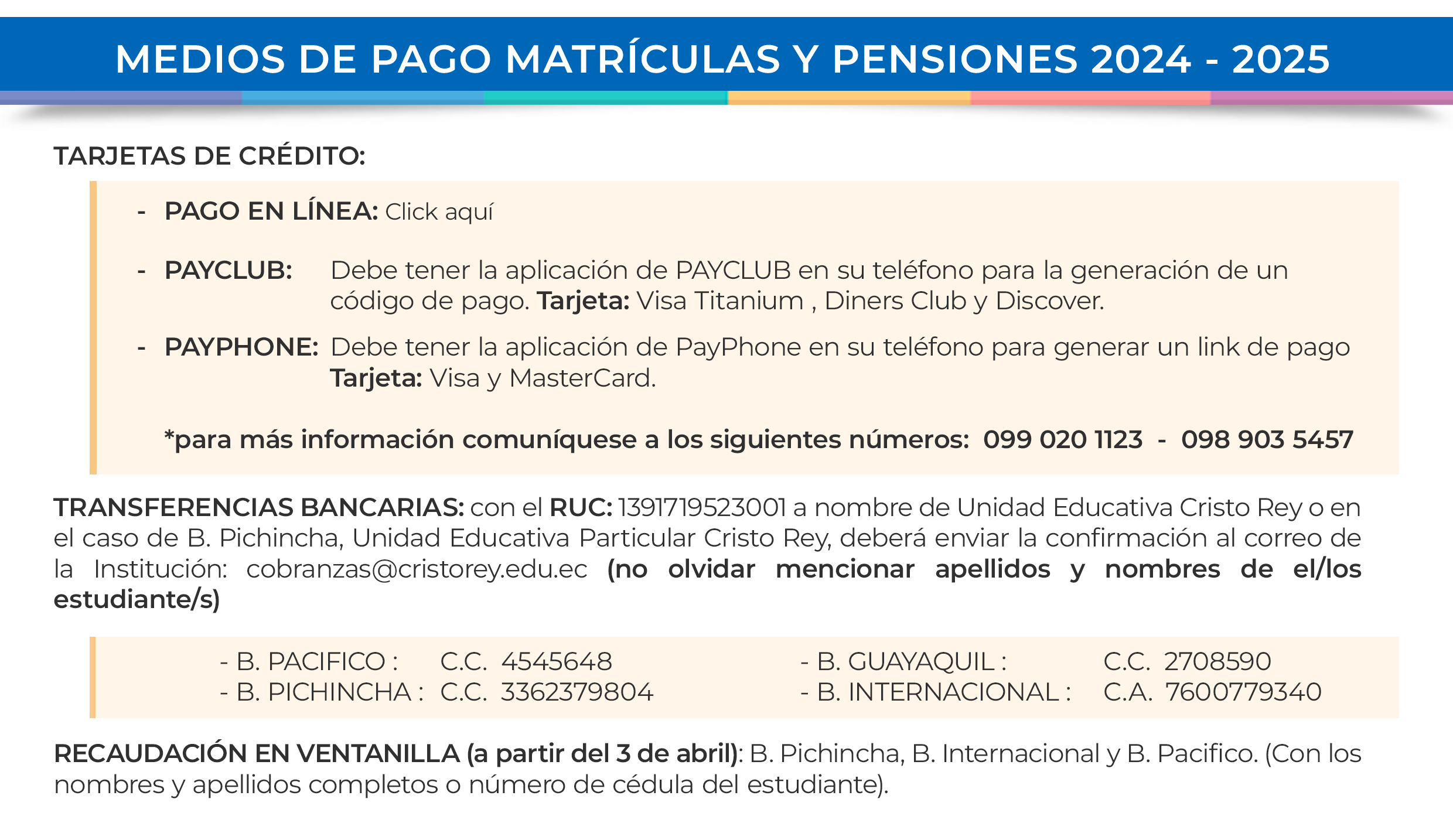 Medios De Pago 24 25 Unidad Educativa Cristo Rey